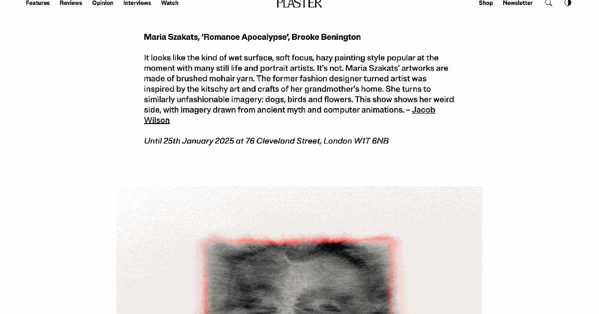 Maria Szakats features in Plaster Magazine | Brooke Benington